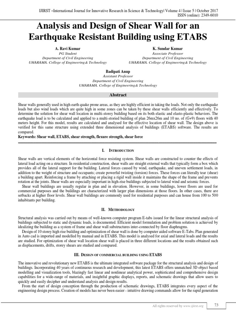 Analysis and Design of Shear Wall For An Earthquake Resistant Building ...