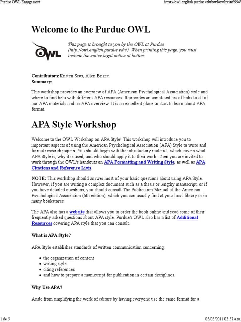 APA Style Workshop Purdue - U PDF | PDF | American Psychological ...