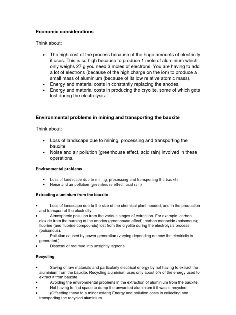 Economic Considerations: Environmental Problems | PDF | Aluminium ...