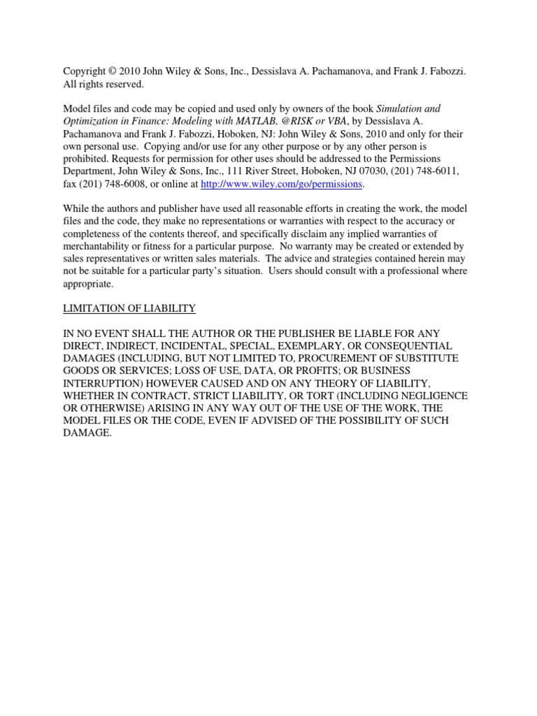 Optimization in Finance: Modeling With MATLAB, @RISK or VBA, by Dessislava A | PDF