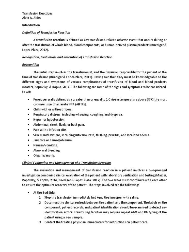 Definition of Transfusion Reaction | PDF | Blood Transfusion | Animal ...