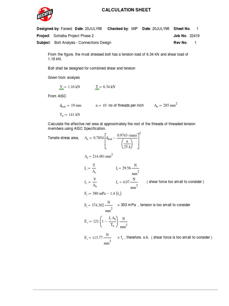 Calculation Sheet | PDF | Screw | Classical Mechanics