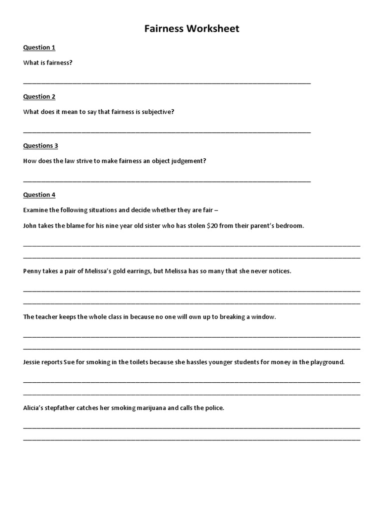 Fairness Worksheet | PDF | Government | Justice