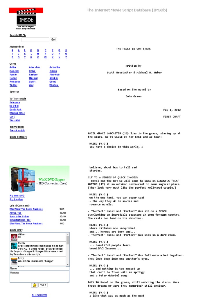 Fault in Our Stars, The Script at IMSDb | PDF | Leisure