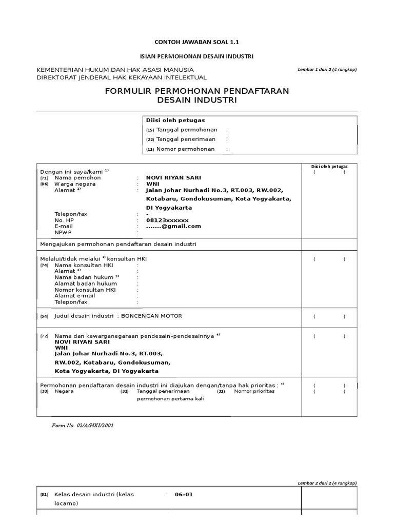 Contoh Pendaftaran Desain Industri | PDF