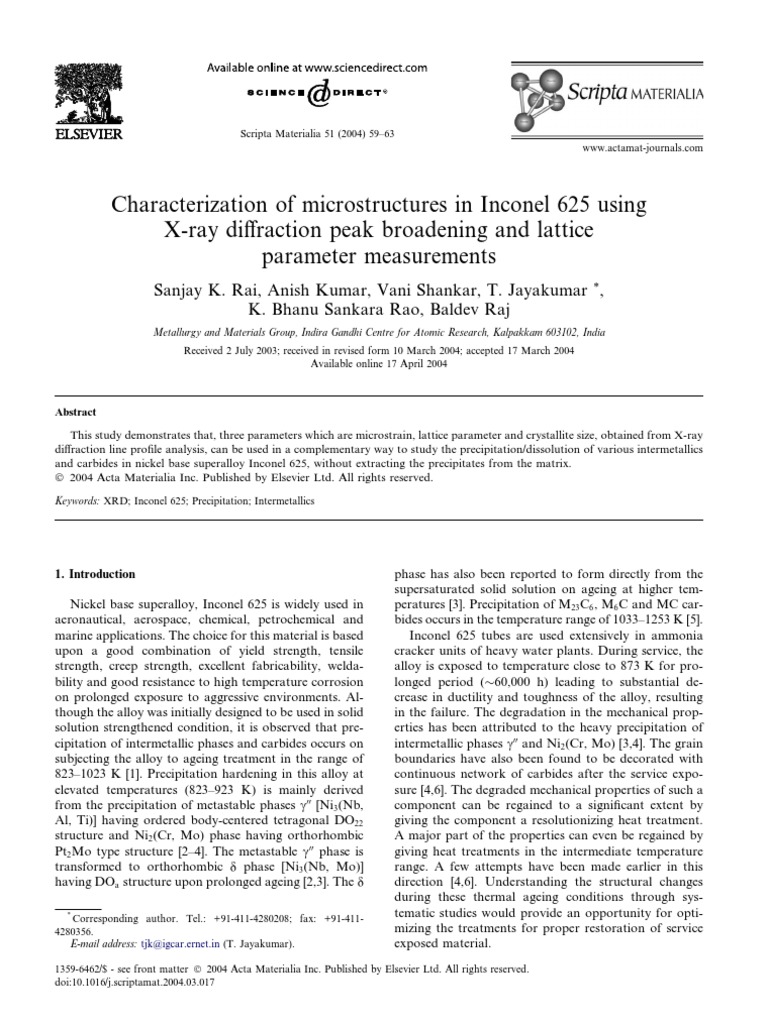 625 Characterization of Microstructures in Inconel 625 Using X-RAY PDF ...