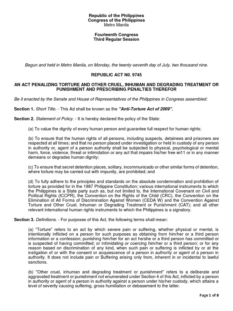 RA 9745 (Anti-Torture Act) | PDF | Torture | Solitary Confinement