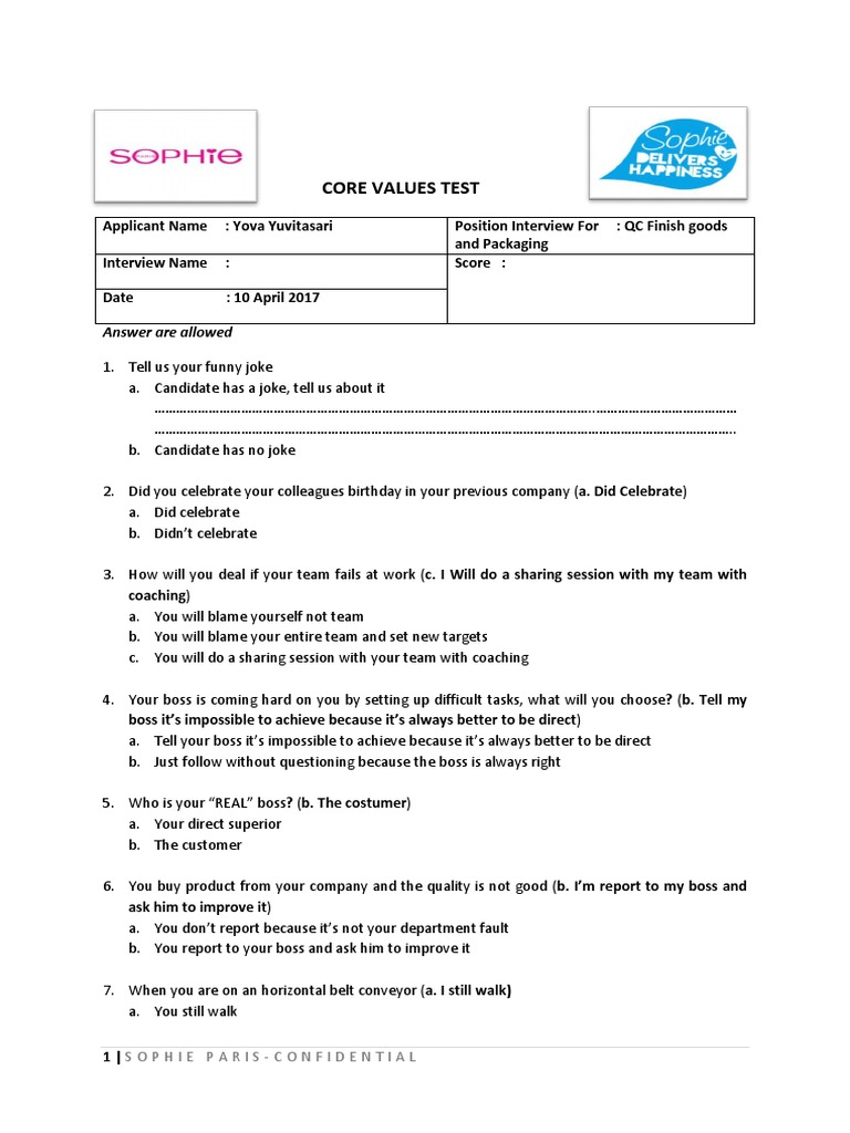 Sophie's Core Values Interview Assesment | PDF | Business