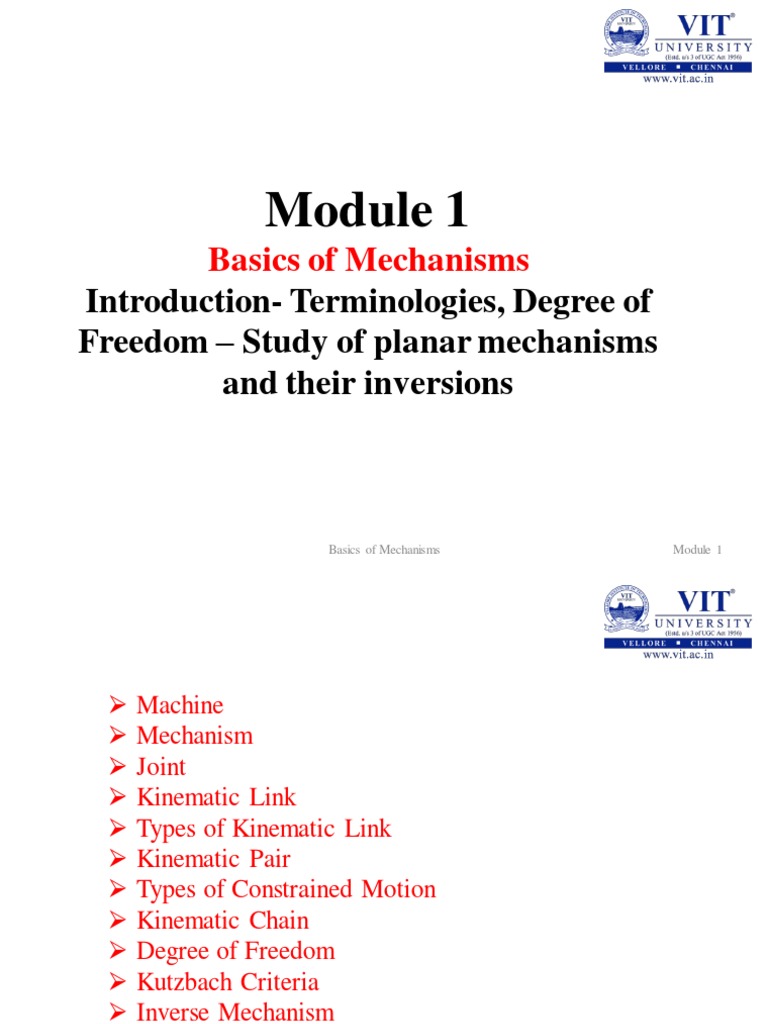 Basics of Mechanisms: Introduction-Terminologies, Degree of Freedom ...