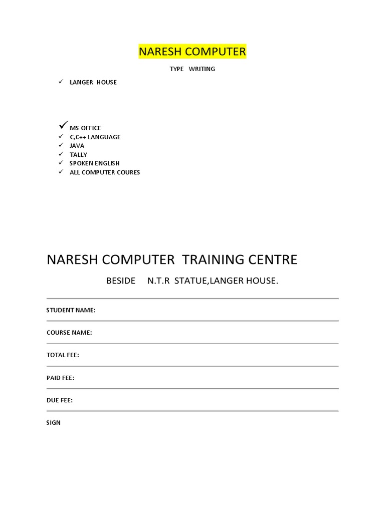 Naresh Computer Training Centre | PDF | Computing And Information ...