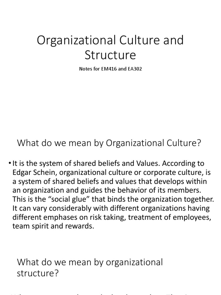 Organizational Culture and Structure | PDF | Organizational Culture ...