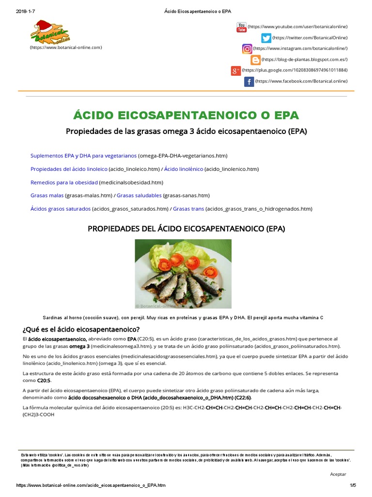 Ácido Eicosapentaenoico o EPA | PDF | Lípido | Ácido Graso Omega 3