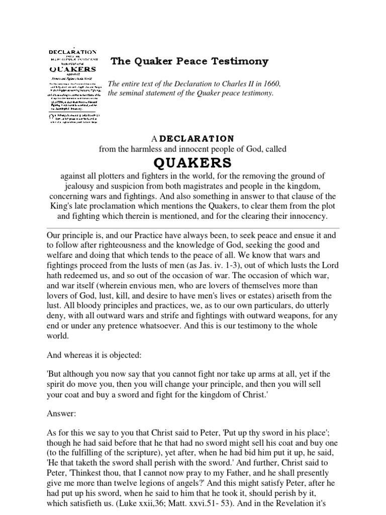 Quaker Peace Testimony | PDF | Religion & Spirituality