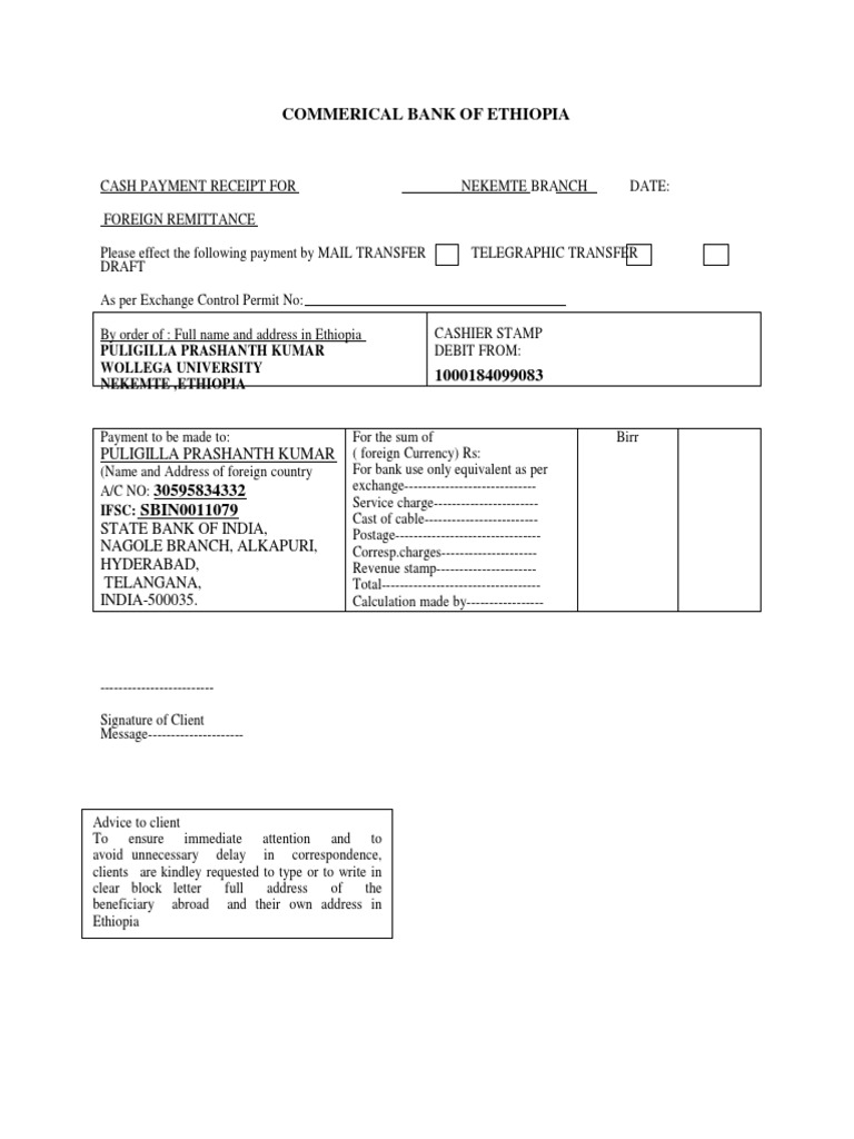 Bank Remittance Form | PDF | Remittance | Payments