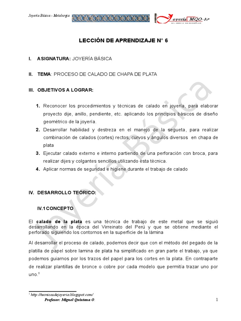 Técnicas de Calado en Joyería | PDF | Herramientas | Metalurgia