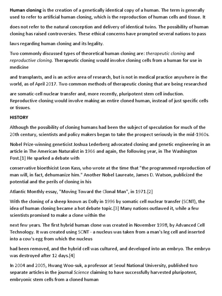 Human Cloning: Ethics and Advances | PDF | Cell Therapy | Cloning