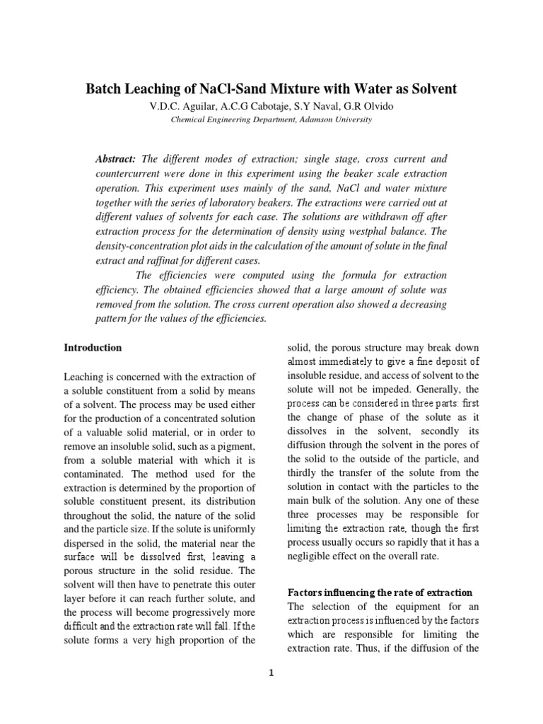 LONE ENGINEER Batch Leaching Final | PDF | Solubility | Solution
