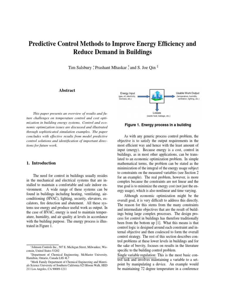 Predictive Control Methods To Improve Energy Efficiency and Reduce Demand in Buildings | PDF ...