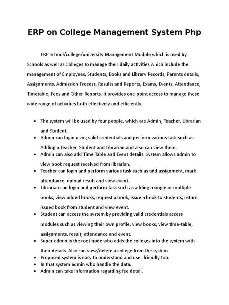 College ERP Management System Overview | PDF | Enterprise Resource ...