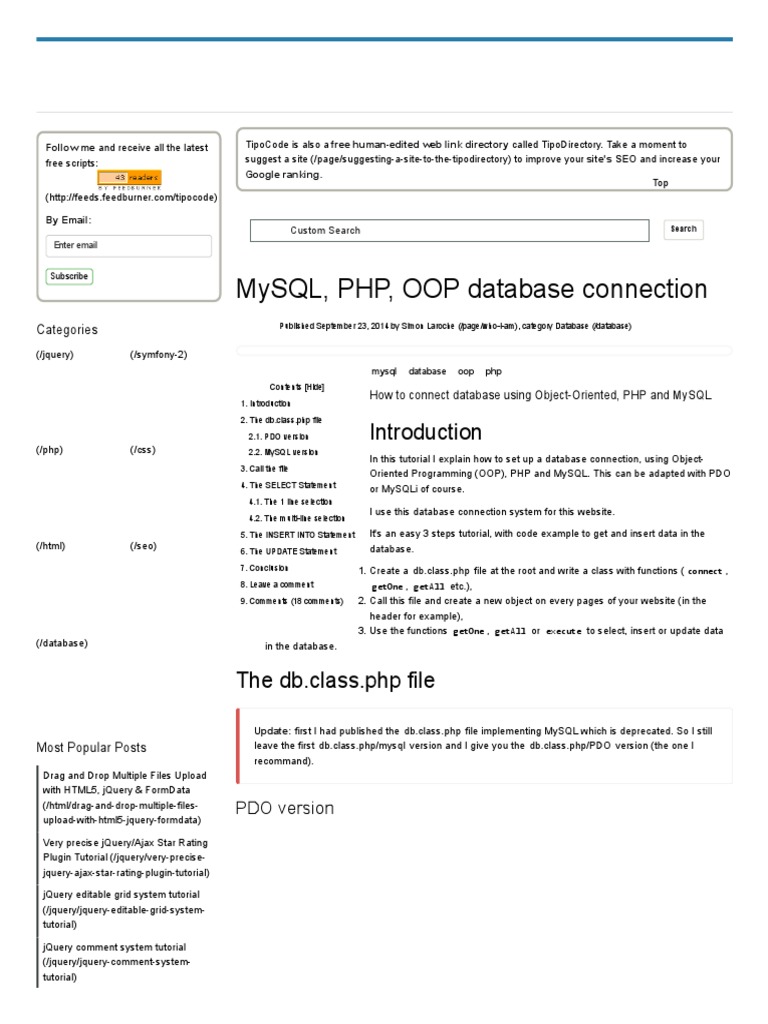 Database Connections With OOP, PHP and MySQL | PDF | Php | Object Oriented Programming