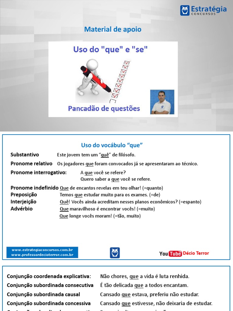 Uso Do Se e Que Material de Apoio | PDF | Assunto (Gramática) | Pronome