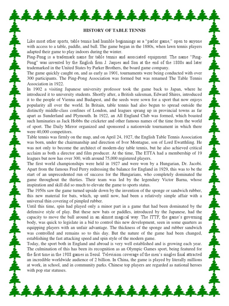 History and Origins of Table Tennis | PDF | Table Tennis | Summer ...