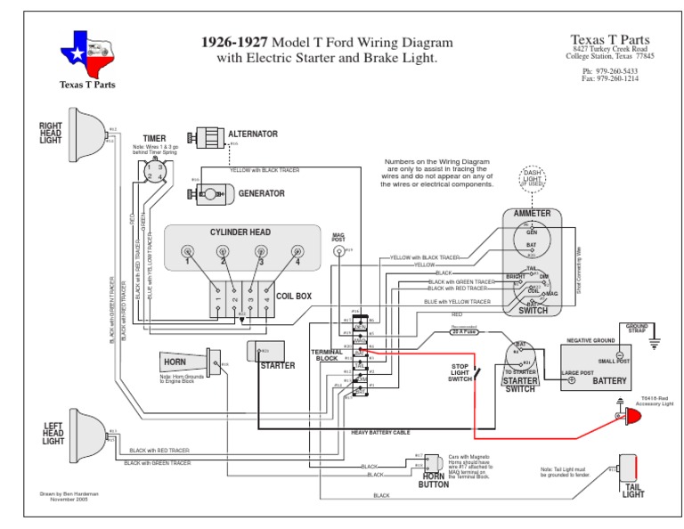 Model T Ford Wiring Diagram With Electric Starter and Brake Light ...