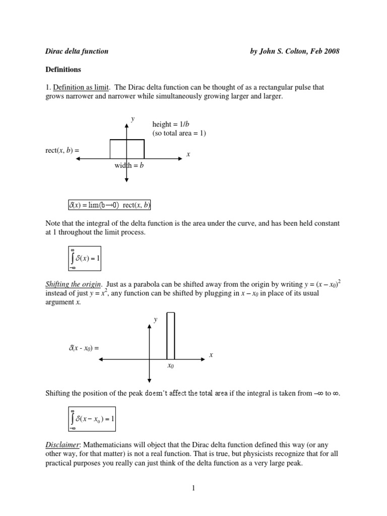 Dirac Delta Function | PDF | Fourier Transform | Integral
