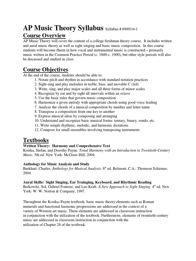 AP Music Theory Syllabus | PDF | Chord (Music) | Interval (Music)