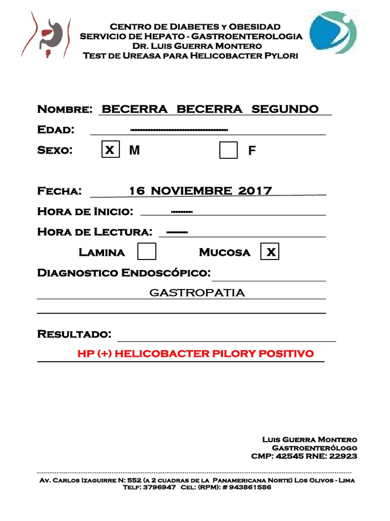 Test de Ureasa para Helicobacter Pylori | PDF