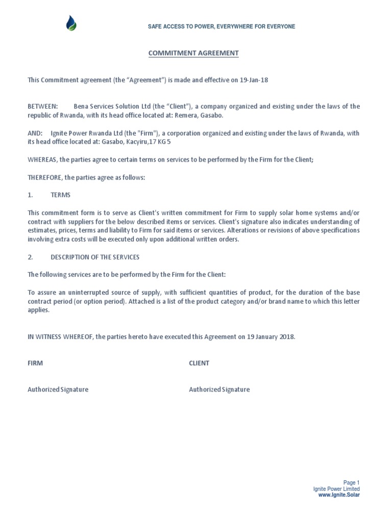 Commitment Agreement: Safe Access To Power, Everywhere For Everyone | PDF