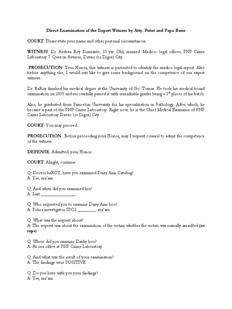 Direct Examination of Expert Witness | PDF | Labia | Medical School