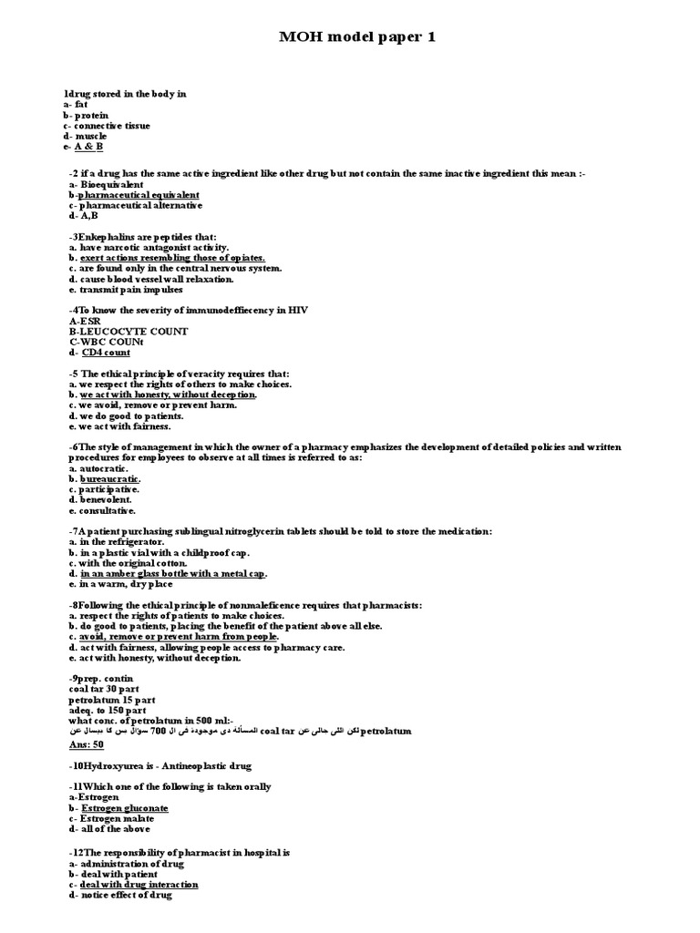 MOH Model Paper 1 | PDF | Receptor Antagonist | Solution