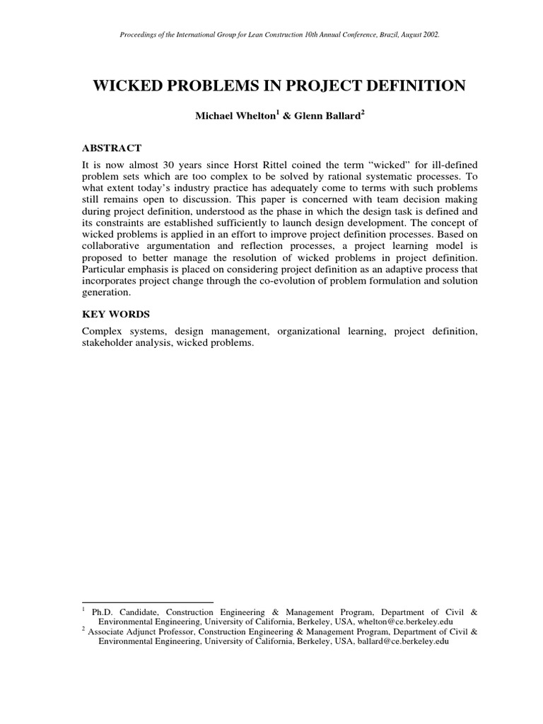Managing Wicked Problems in Project Definition | PDF | Design | Framing ...