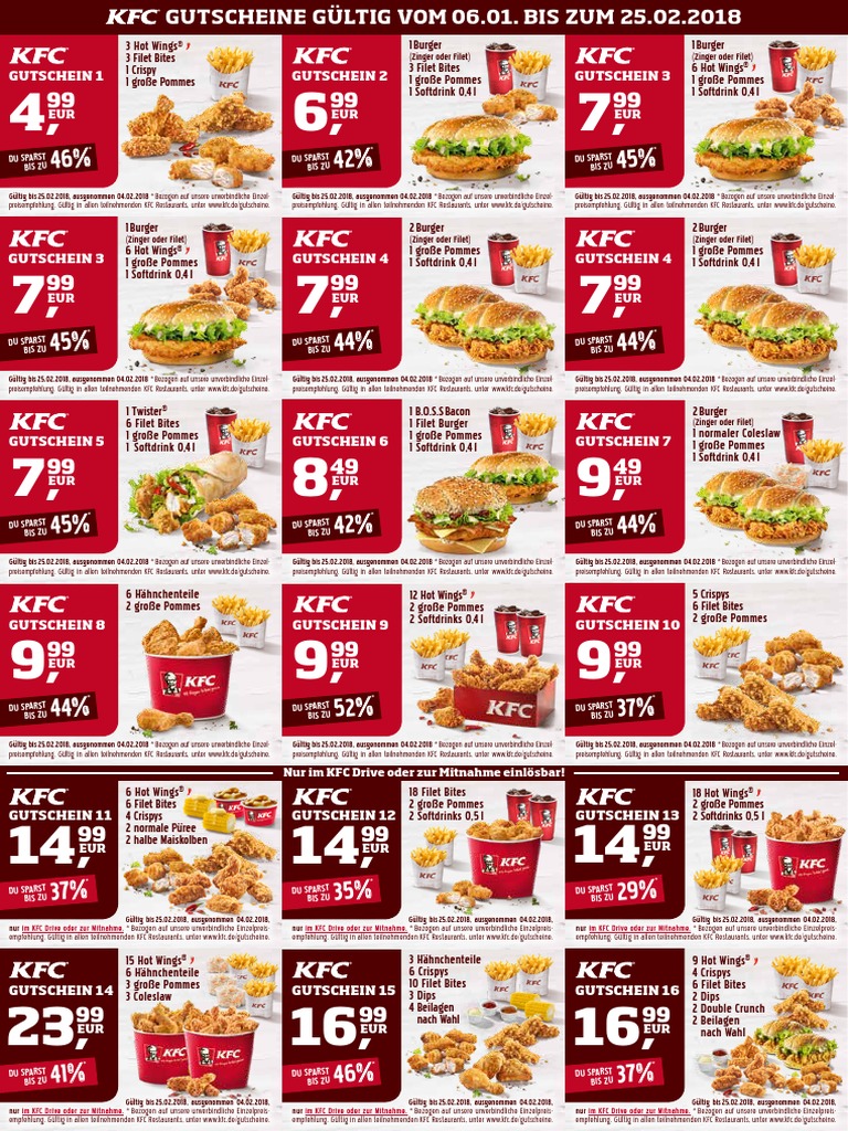 Menú Cupones Kfc Imprimibles 2017