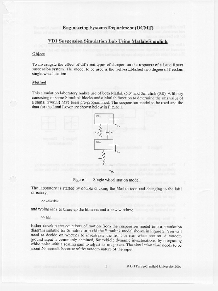 VD1 Suspension Simulation Lab Using Matlab-Simulink | PDF