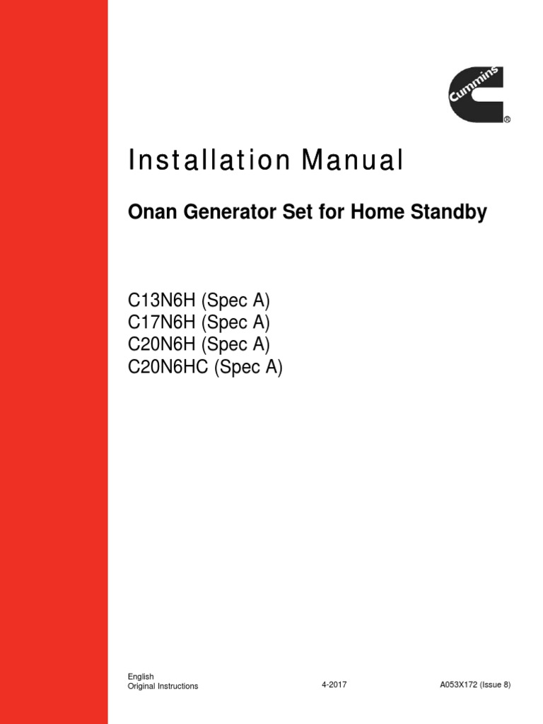 Cummins Power Generation Standby Gen Install Manual C13N6H-C20N6HC ...
