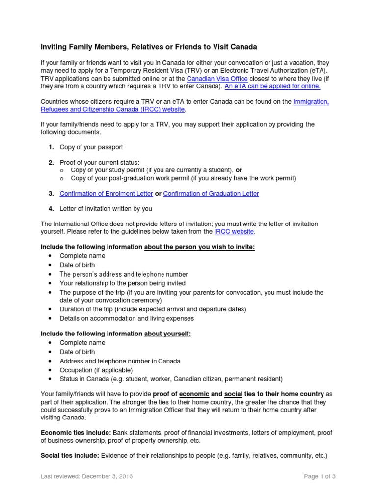 Canadian Visa Invitation Letter Sample For Relatives Proof Of