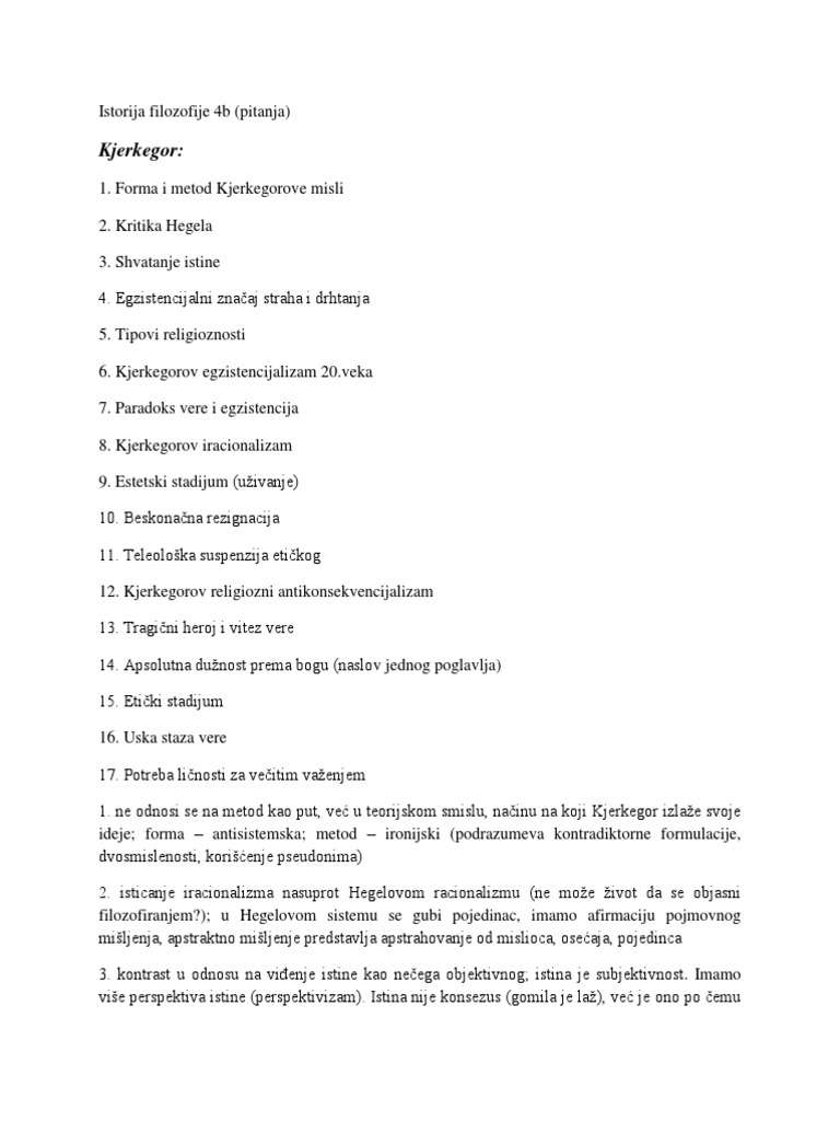Istorija Filozofije 4b Pitanja | PDF