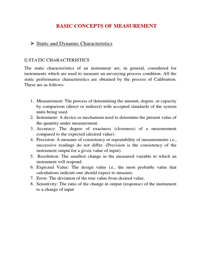 Static and Dynamic Characteristics: Basic Concepts of Measurement | PDF