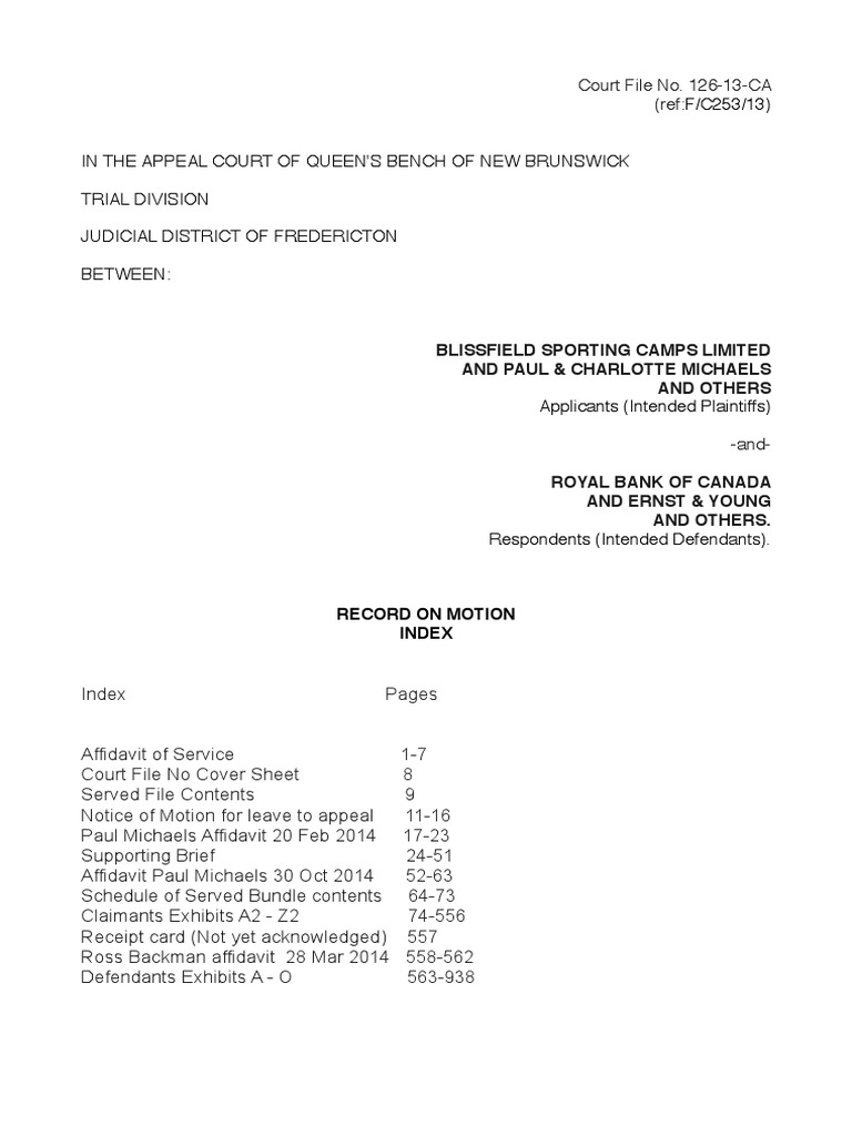 Court File No. 126-13-CA (Ref-F - C253 - 13) Complete Court Bundle ...