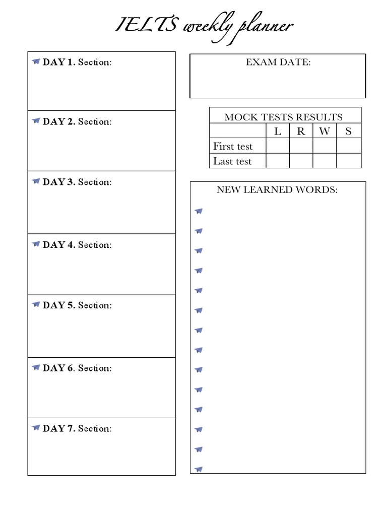 IELTS Weekly Planner PDF | PDF