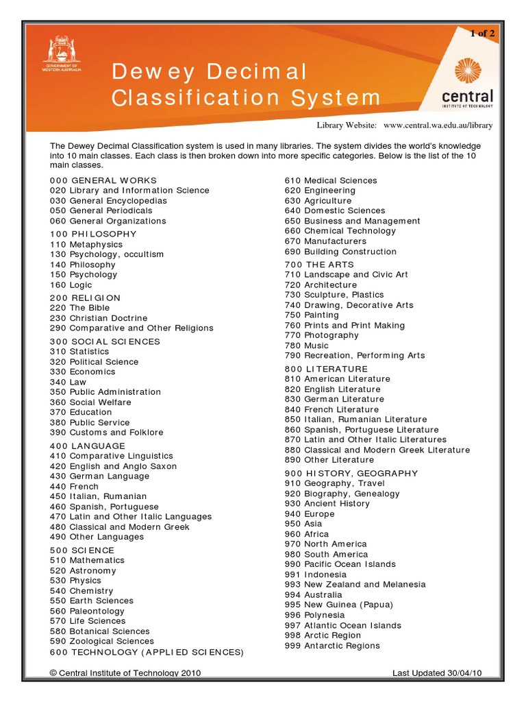 dewey-chart.pdf | Science | English Language