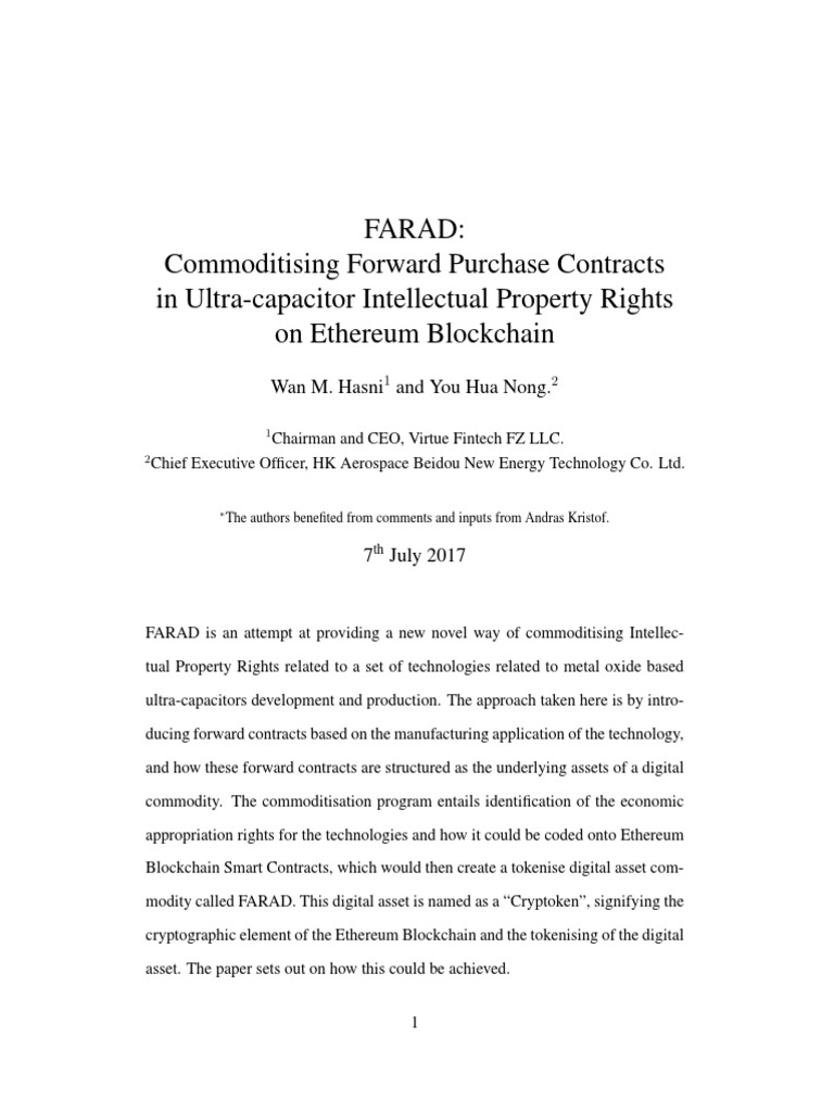 Farad: Commoditising Forward Purchase Contracts in Ultra-Capacitor ...