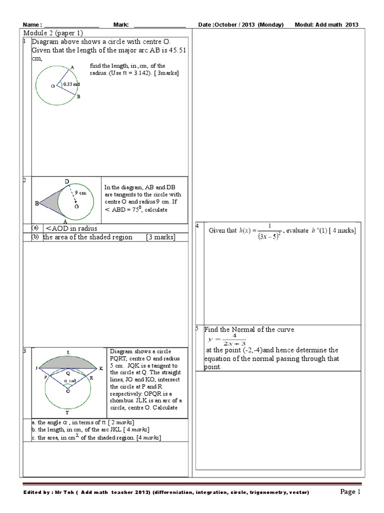 Circle | PDF | Circle | Derivative