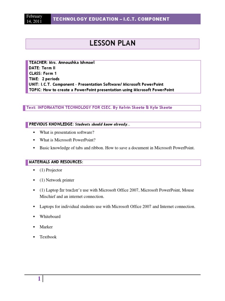 Lesson Plan On Using Powerpoint - 1 | PDF | Educational Technology ...