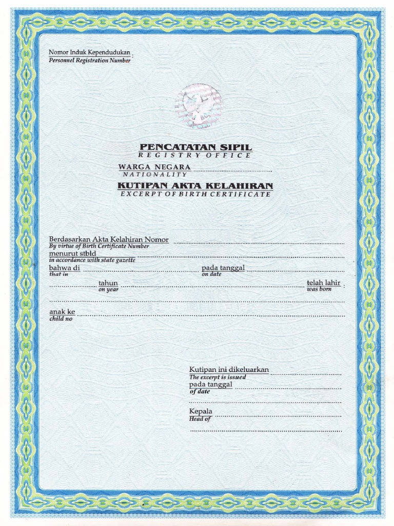 Blanko Kosong Akta Lahir