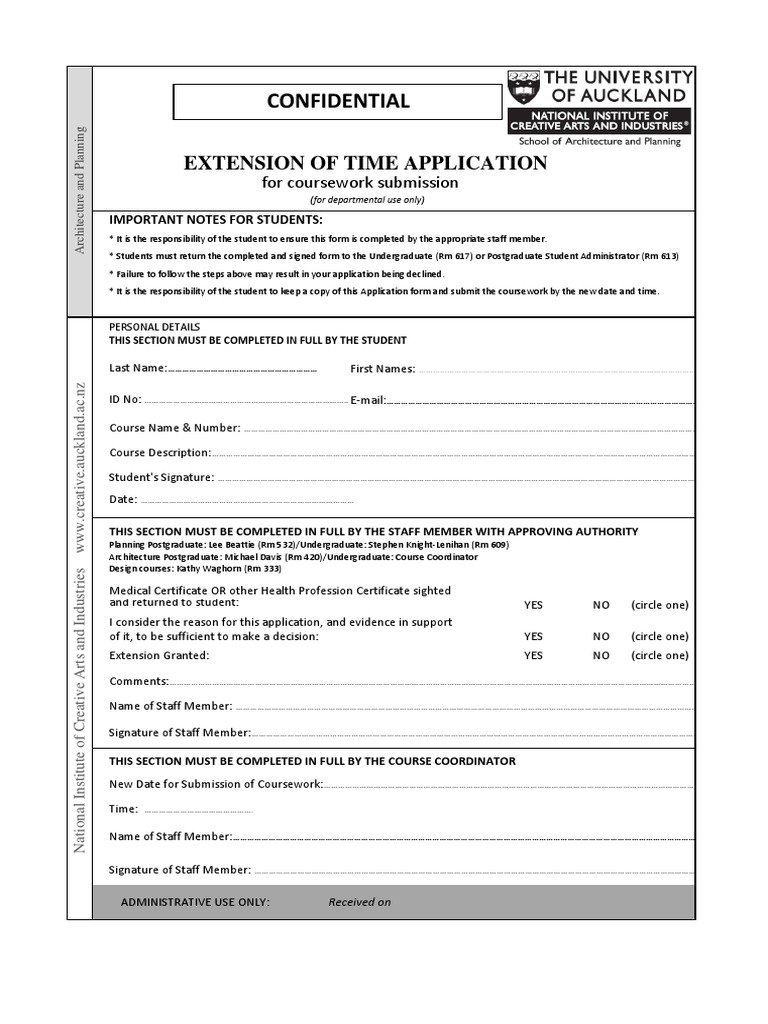 University of Auckland Assignment Extension of Time Form | PDF ...