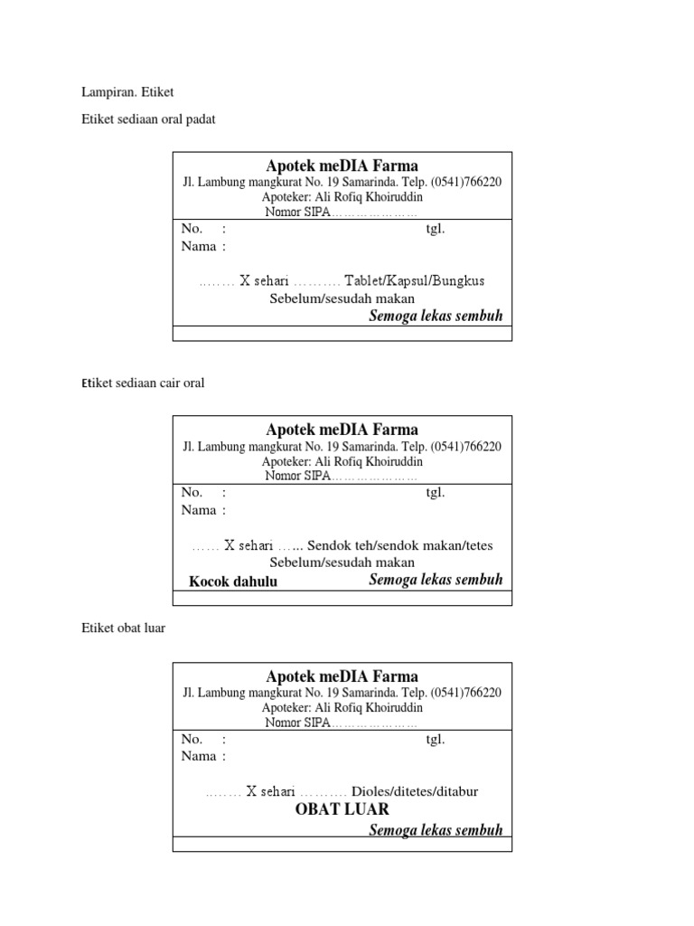 Lampiran Etiket Obat | PDF | Kesehatan Holistik