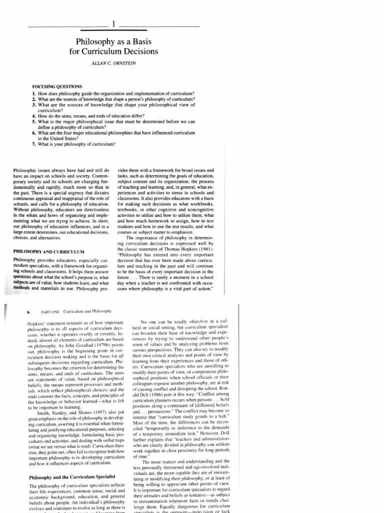 Philosophy of Curriculum | PDF